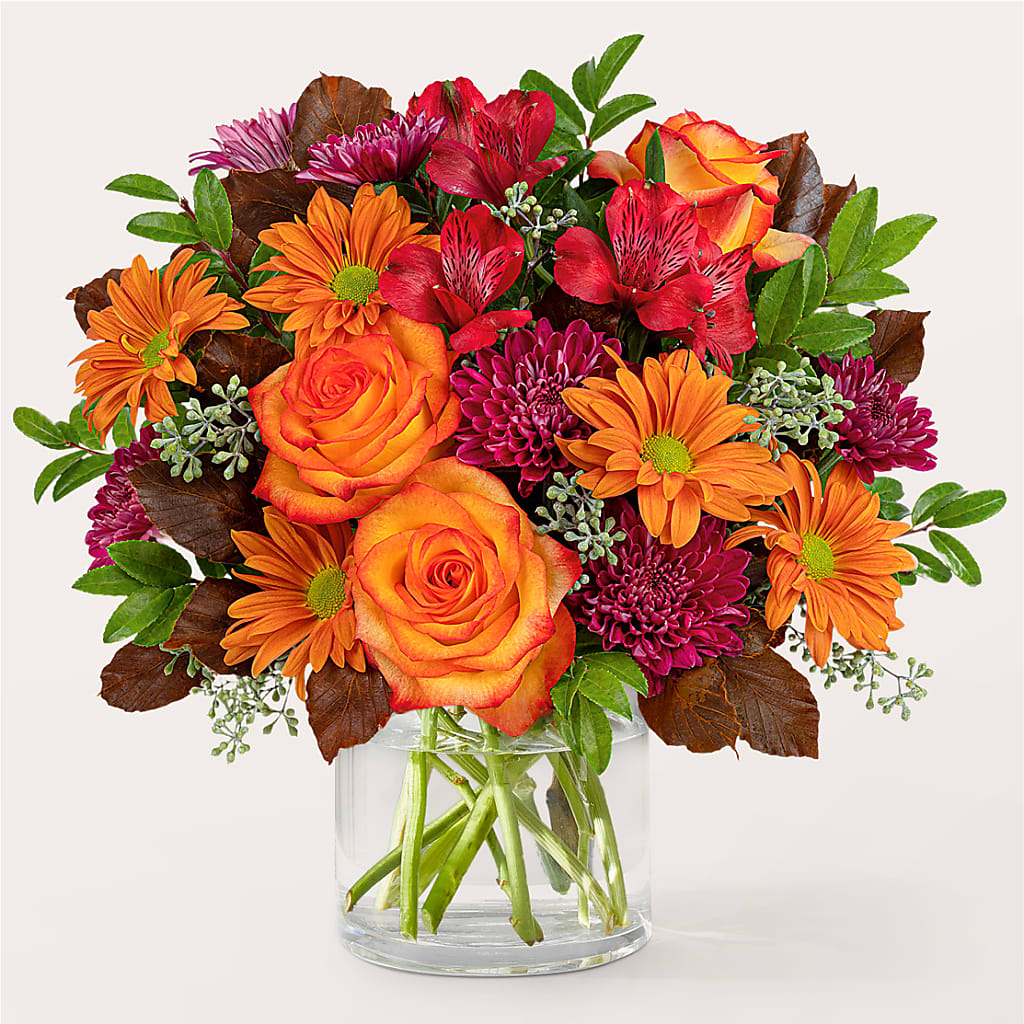 Brisk Morning Bouquet – bronze, orange, purple, red flower arrangement ...